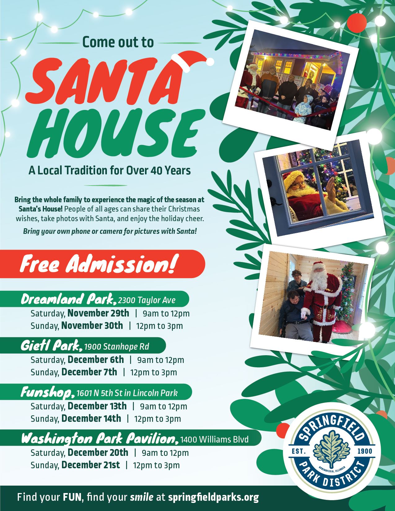 Santa House at Washington Park Pavilion! | Springfield Park District